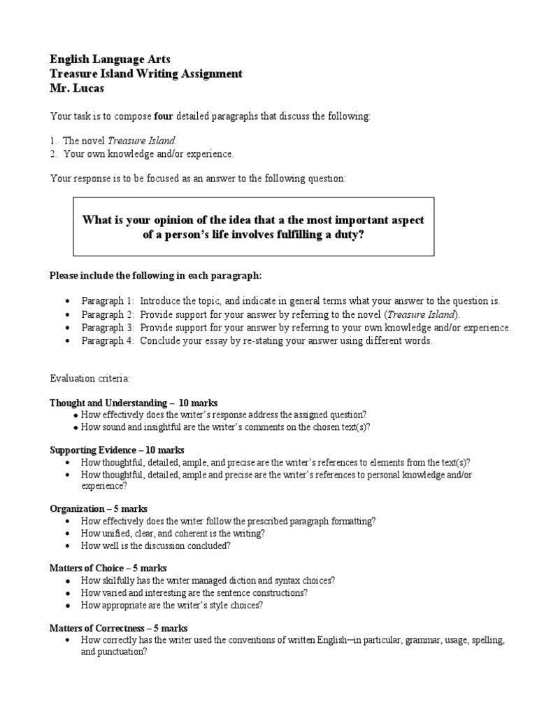 E-30-2 Treasure Island Writing Assignment | PDF
