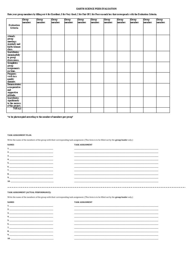 Earth Science Group Evaluation Form | PDF | Cognition | Behavior ...