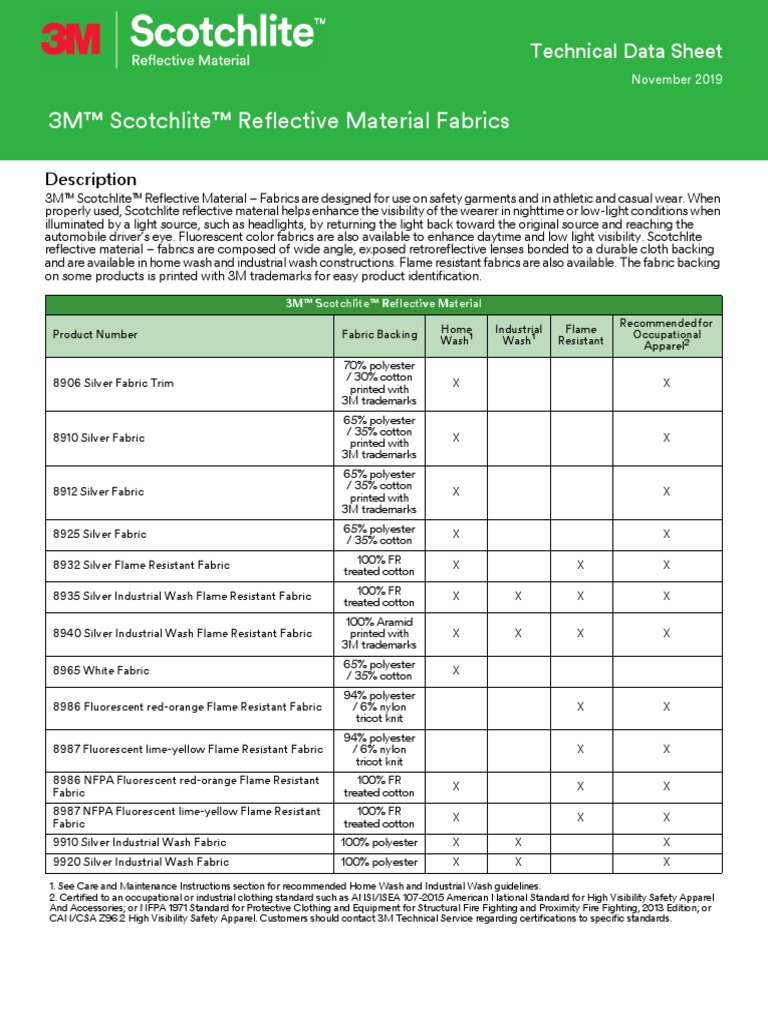 3M Scotchlite Reflective Material Fabrics - TS | PDF | Textiles | Clothing