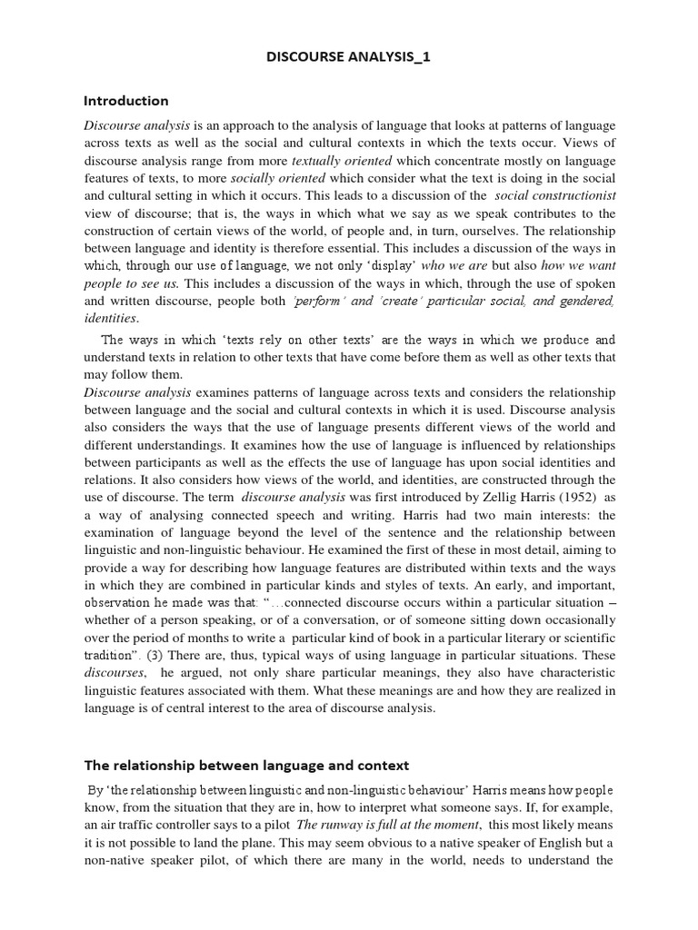 Discourse Analysis | PDF | Identity (Social Science) | Discourse