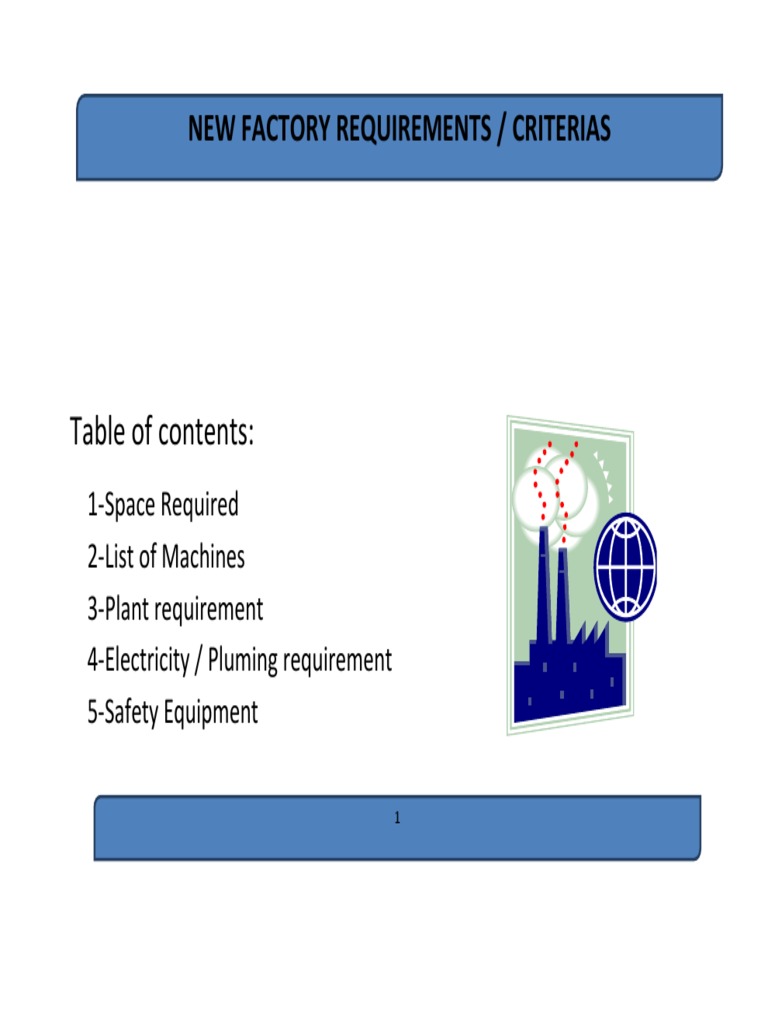 New Factory Requirements / Criterias: Table of Contents | PDF | Factory ...