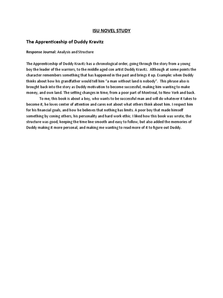 Duddy Kravitz: Character Analysis Journal | PDF