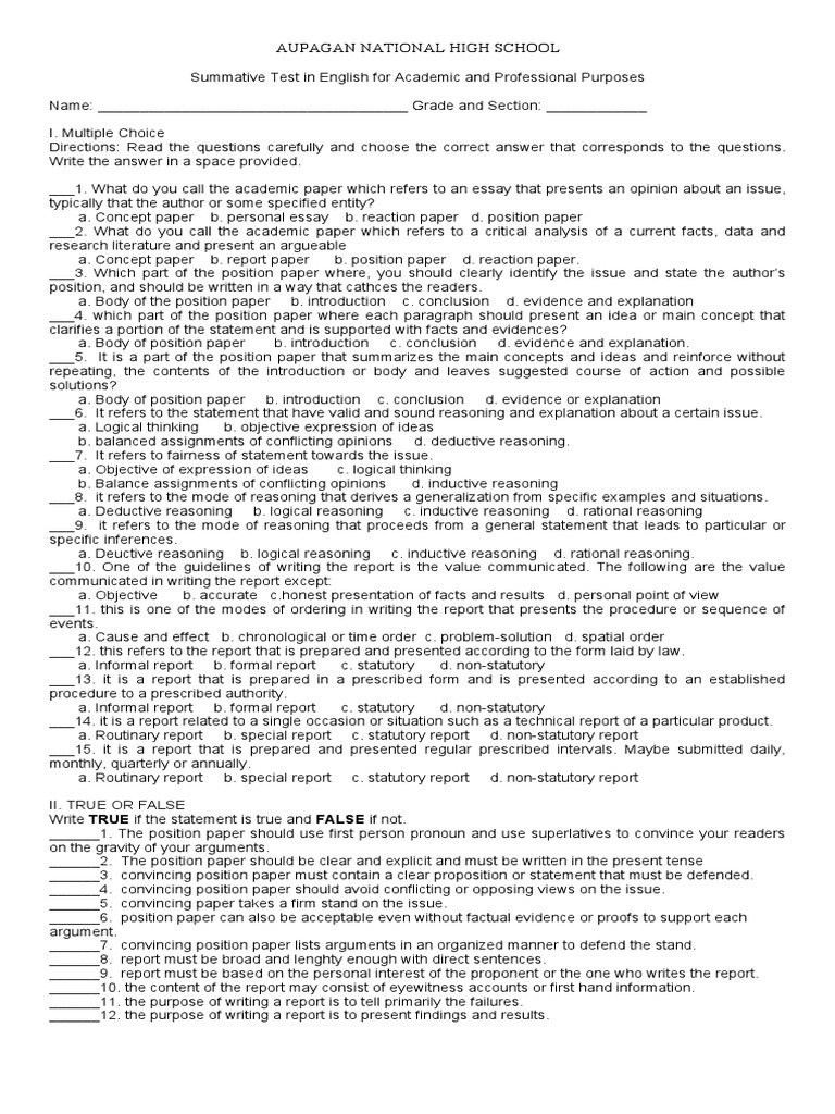 Summative Test in English for Academic and Professional Purposes ...