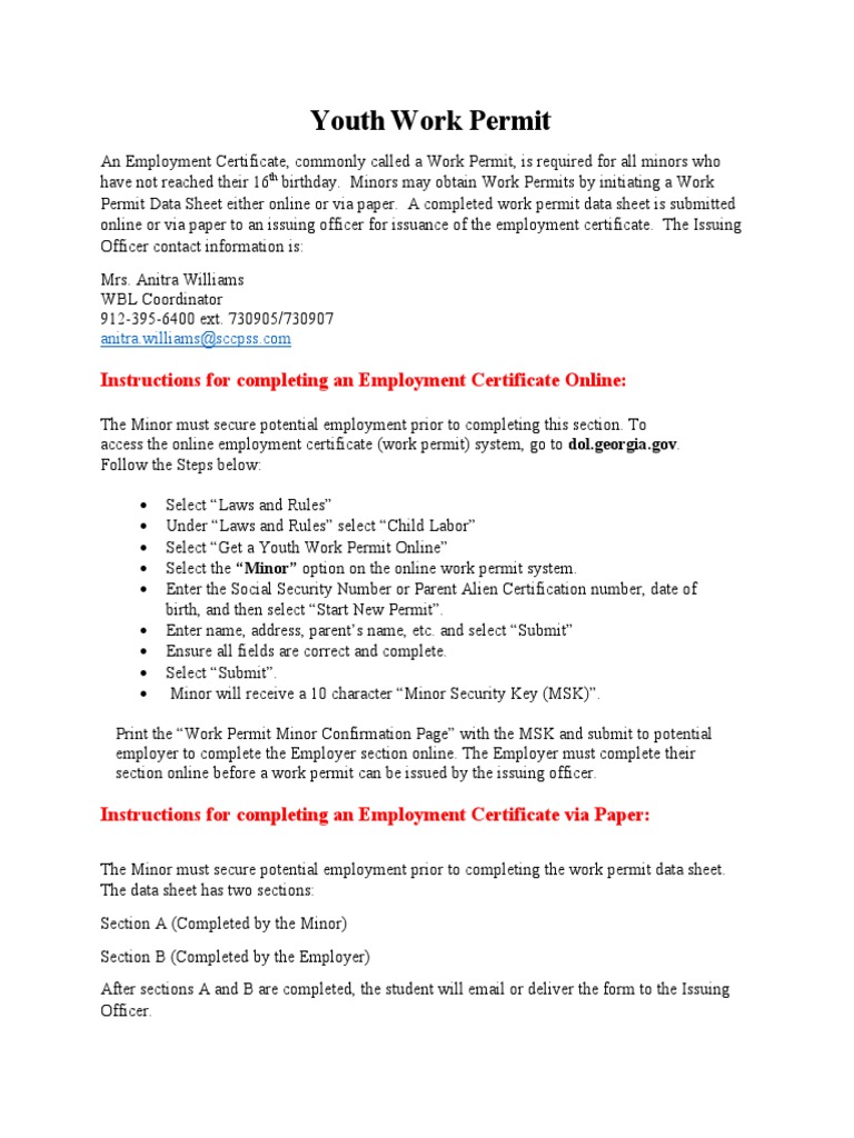 Youth Work Permit | PDF