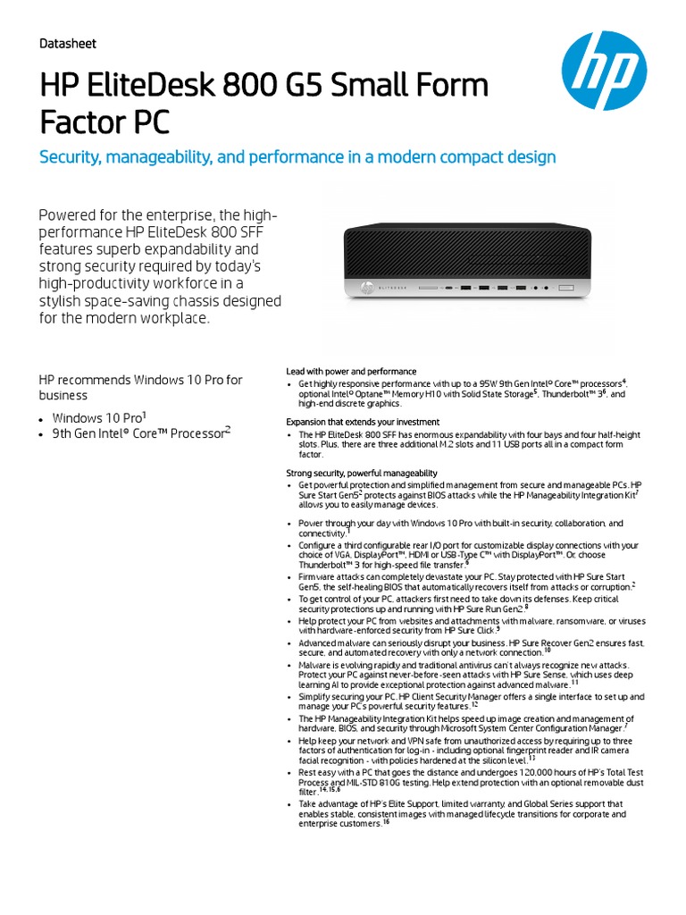 HP EliteDesk 800 G5 PDF | PDF | Windows 8 | Personal Computers