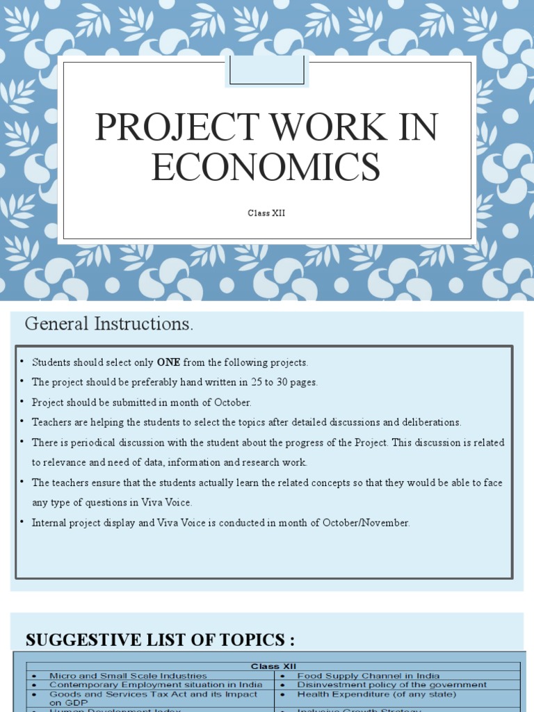 Project Work in Economics: Class XII | PDF | Teachers | Cognitive Science