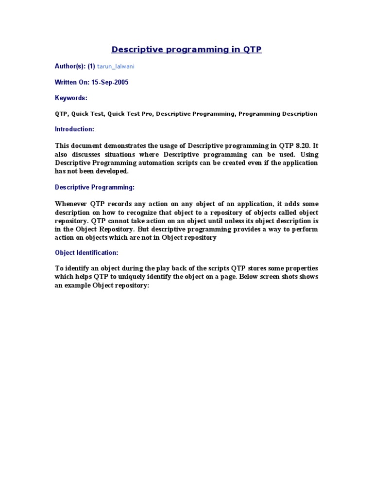 Descriptive Programming In Qtp Basics Pdf Html Element Html