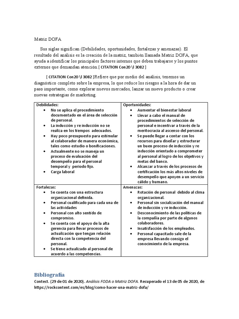Análisis DOFA: Debilidades y Oportunidades | PDF | Análisis FODA | Business