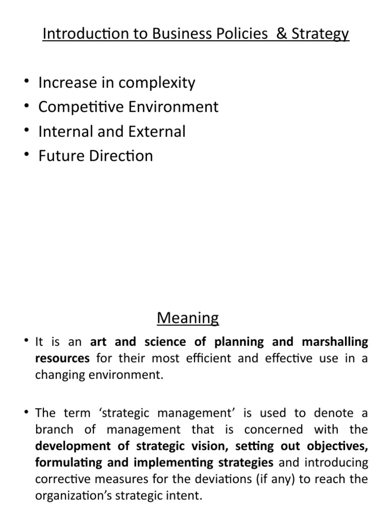 Introduction To Business Policies & Strategy | PDF