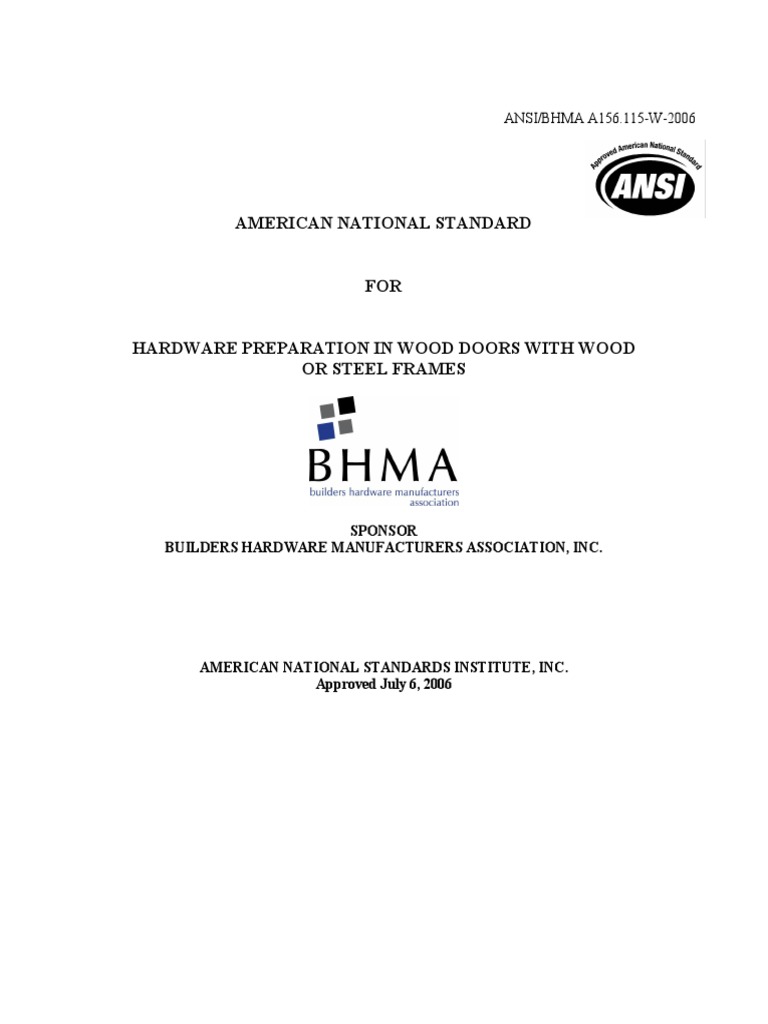 American National Standard: ANSI/BHMA A156.115 W 2006 | PDF | Door | Screw