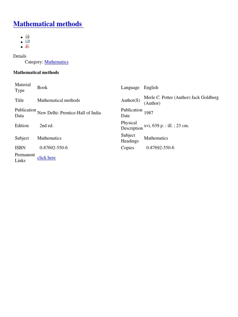 Mathematical Methods by Potter & Goldberg | PDF