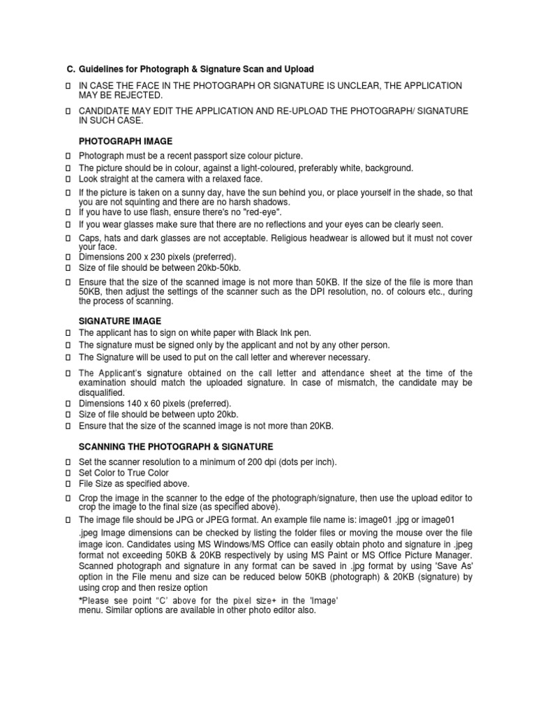Upload Photo & Signature Guidelines for Applications | PDF | Image ...