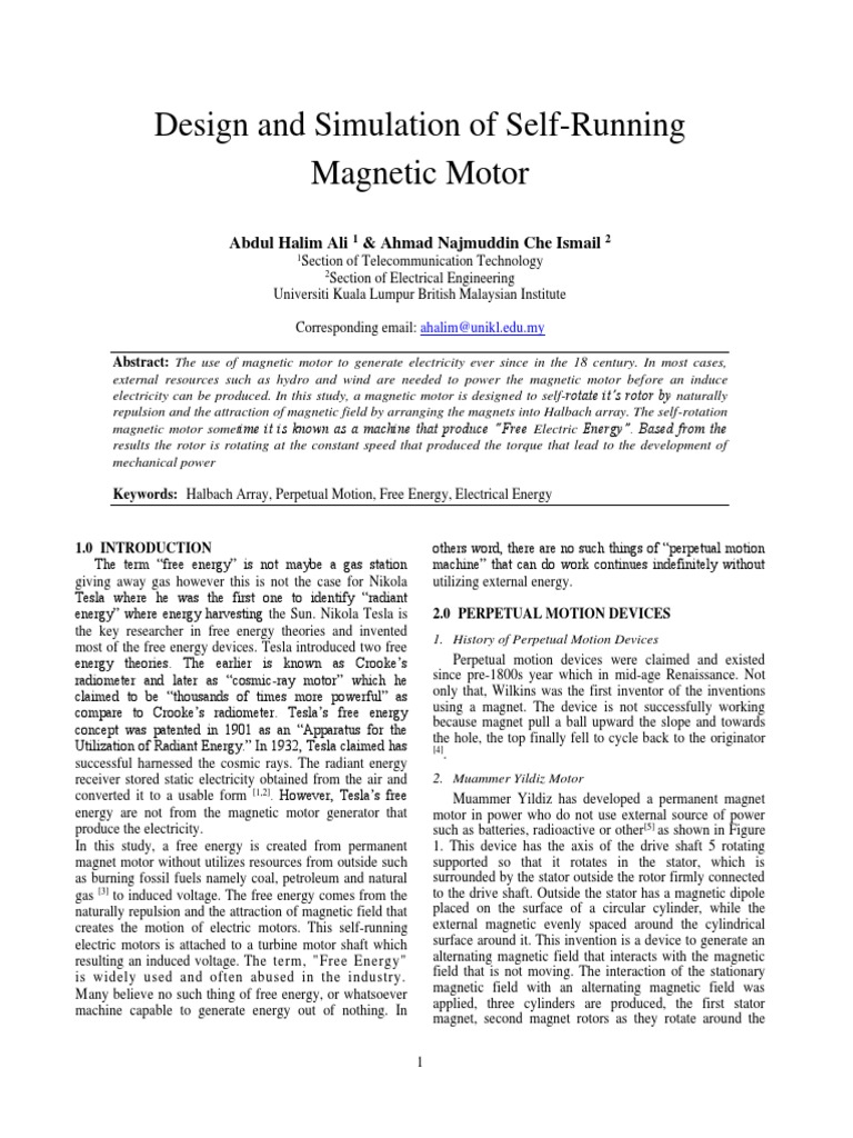 Design and Simulation of Self-Running Magnetic Motor | PDF | Electric ...