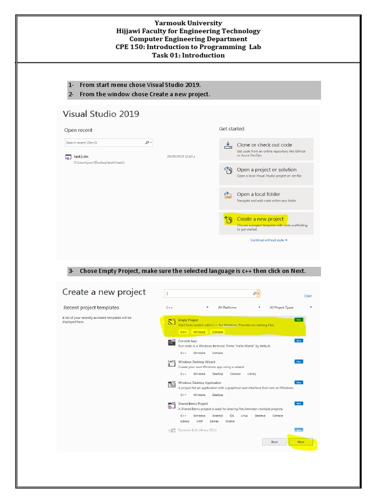 1-From Start Menu Chose Visual Studio 2019. 2 - From The Window Chose ...
