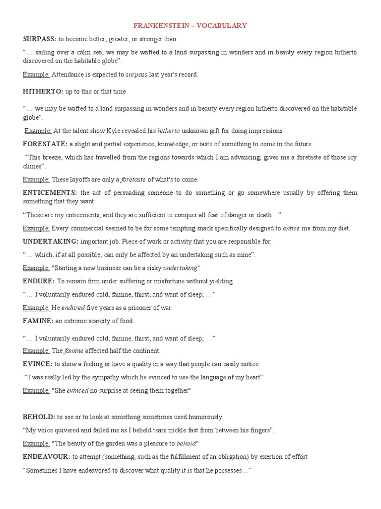 Vocabulary Insights from Frankenstein | PDF | Mary Shelley | Age Of ...