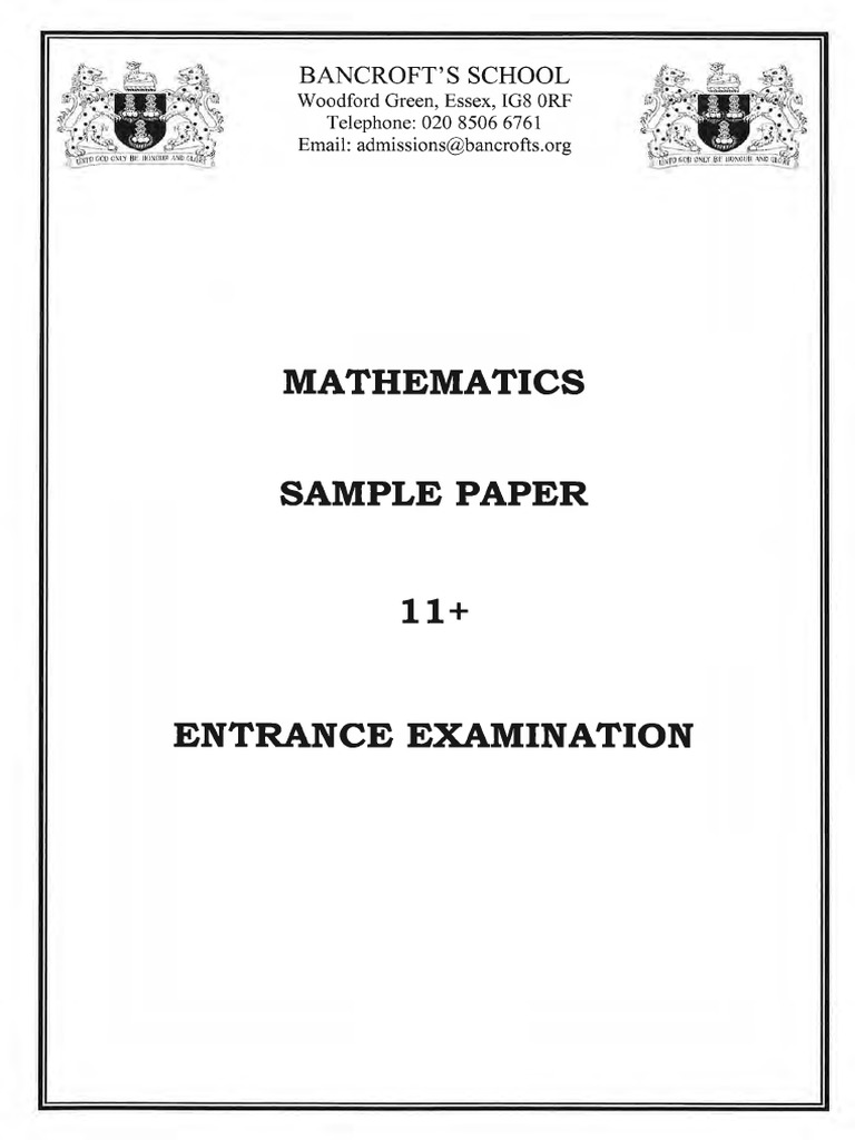 11 Maths Bancrofts School Sample Paper Year Unknown... | PDF