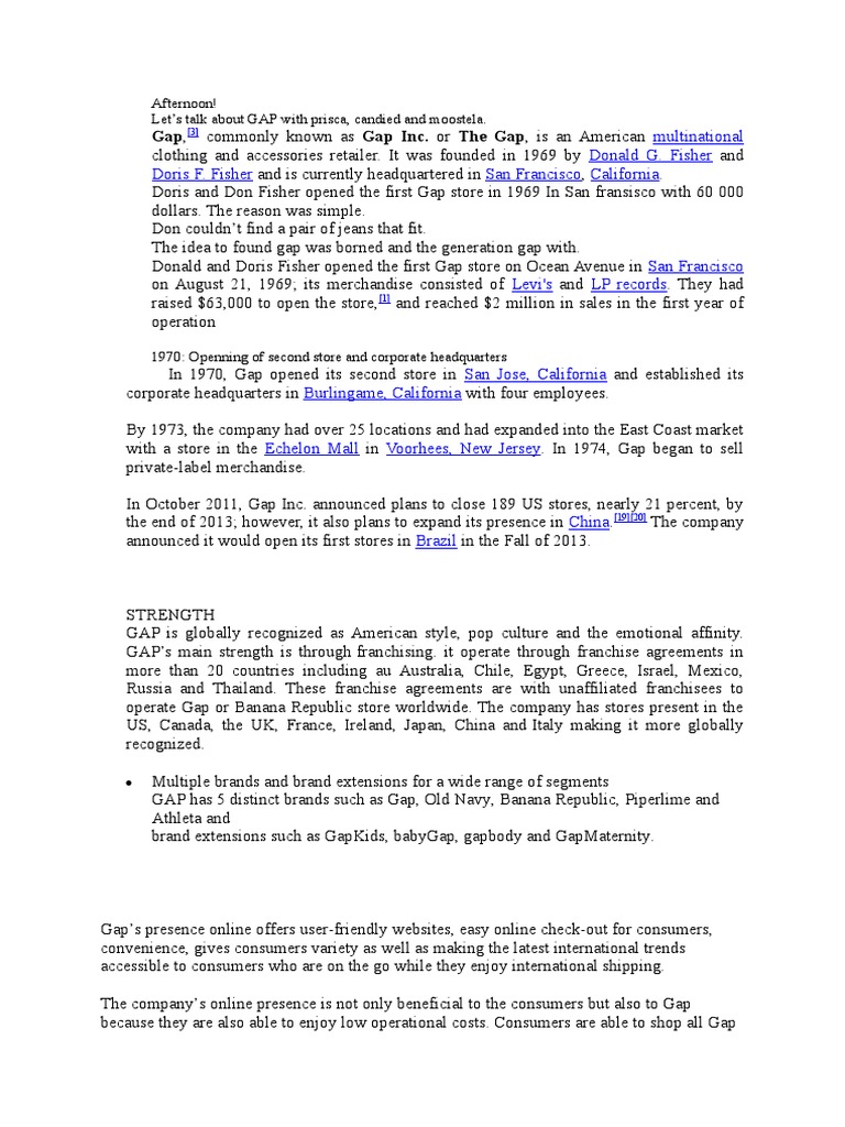 Multinational Donald G. Fisher Doris F. Fisher San Francisco California ...