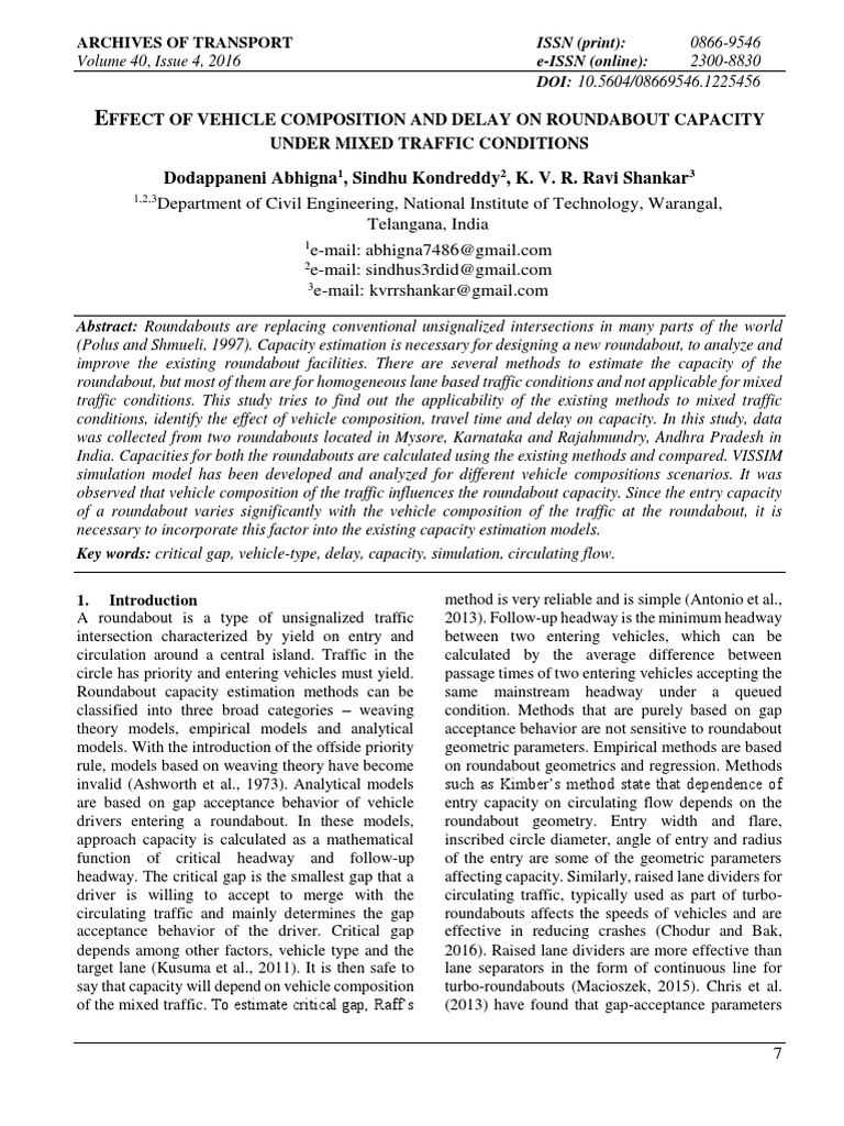 Effect of Vehicle Composition and Delay On Roundabout Capacity Under Mixed Traffic Conditions ...