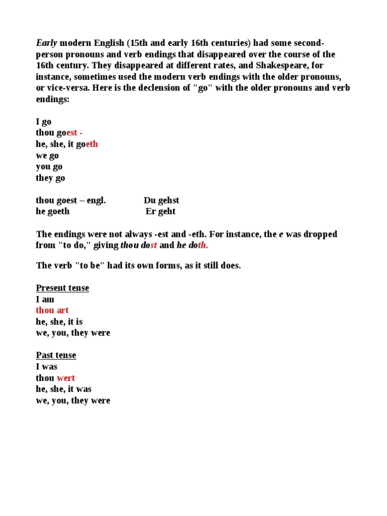 Early modern English second-person pronouns and verb endings | PDF ...
