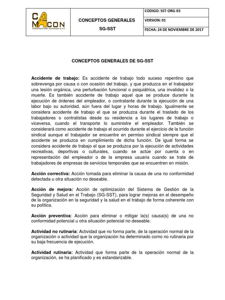 Conceptos Generales de SG-SST | PDF | Labor | Bienestar