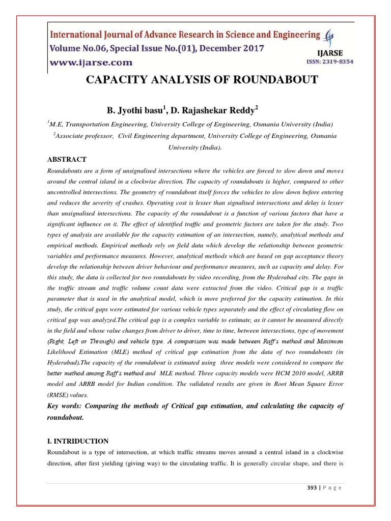 Capacity Analysis of Roundabout | PDF | Normal Distribution | Estimation Theory
