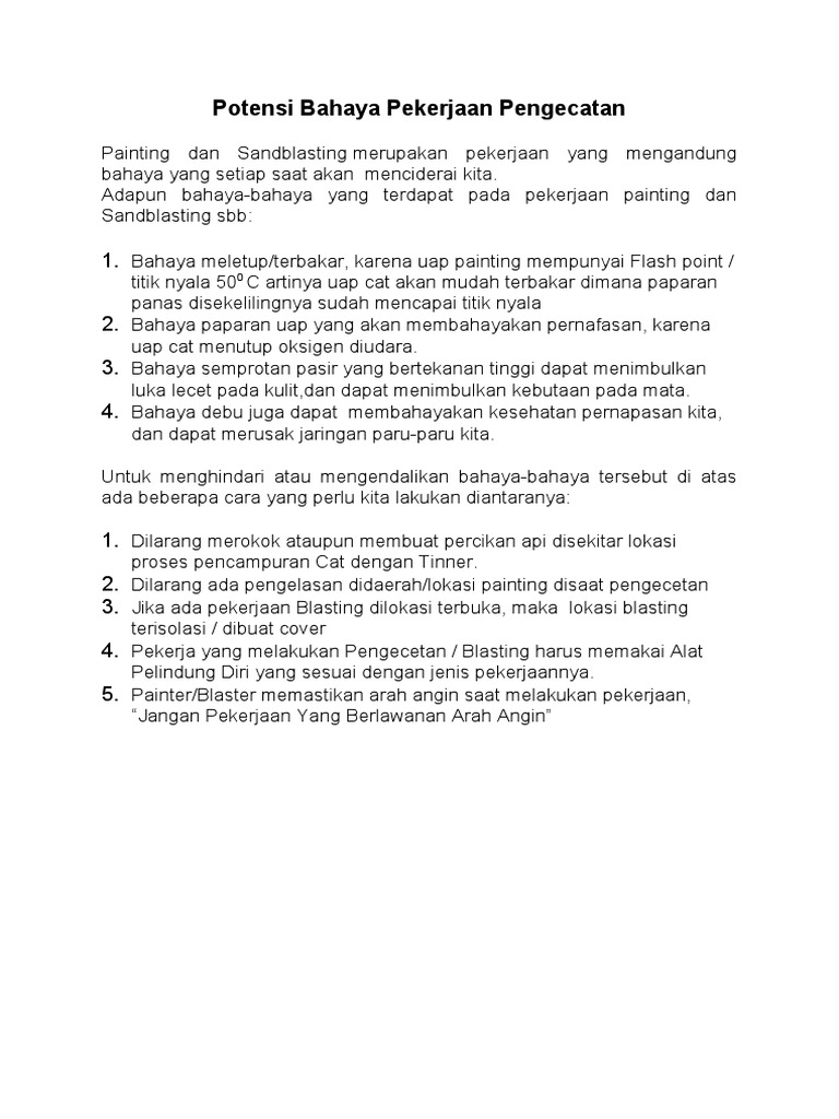 Identifikasi Bahaya Pekerjaan Pengecatan | PDF