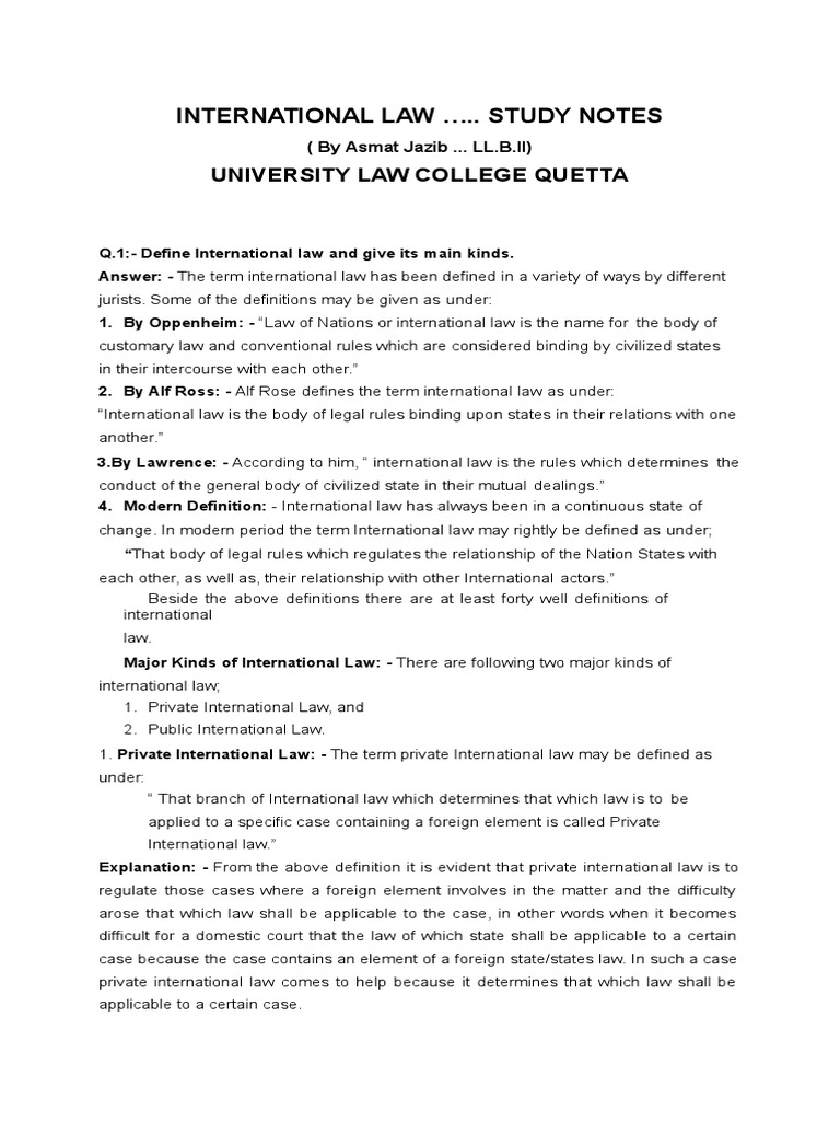 International Law .. Study Notes: University Law College Quetta | PDF ...