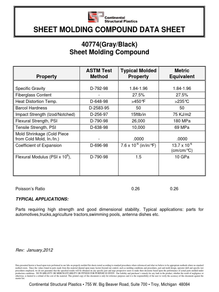 CSP SMC 40774 Data Sheet 2012 PDF | PDF | Strength Of Materials | Materials Science