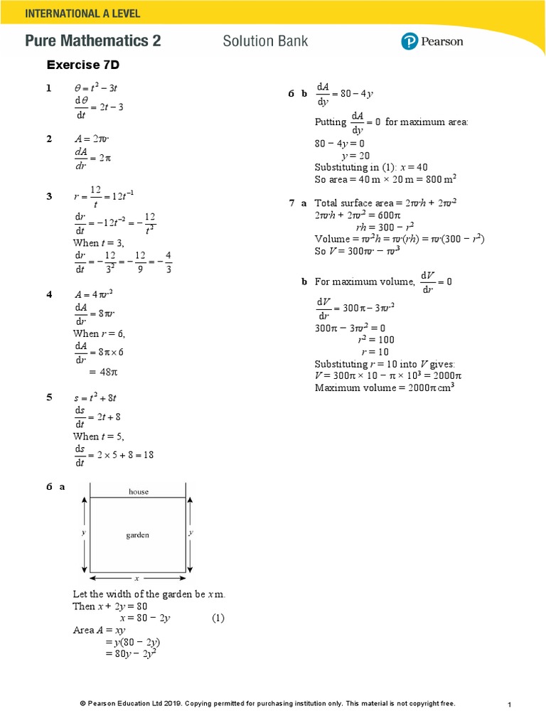Edexcel IAL P2 Exercise 7D (Solution) | PDF | Area | Elementary Mathematics