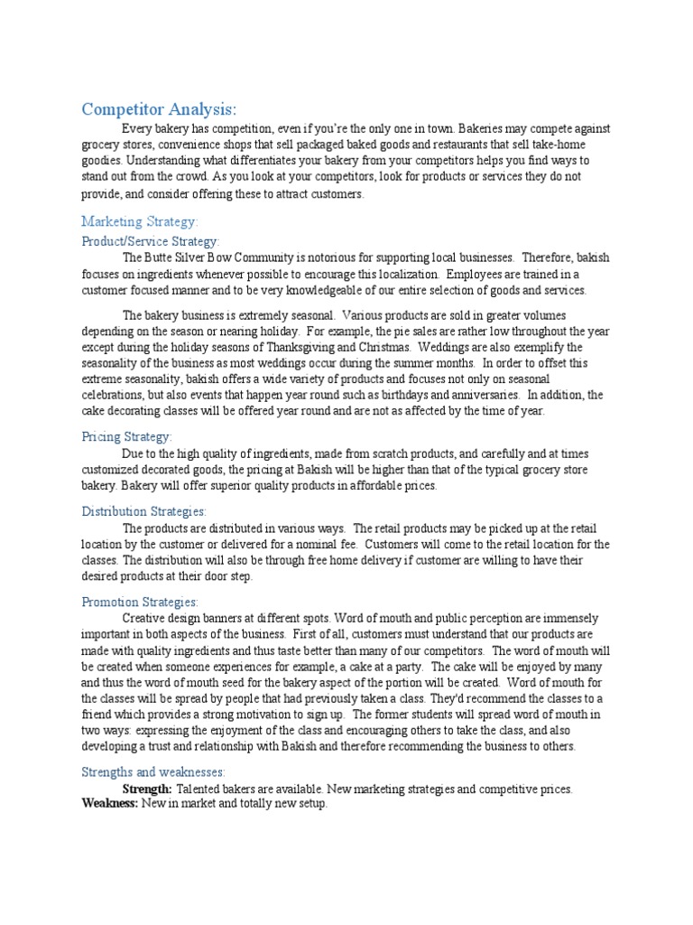 Competitor Analysis:: Marketing Strategy | PDF | Bakery | Retail