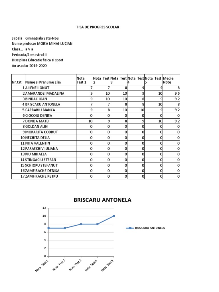 Raport Fisa Progres CL A V | PDF