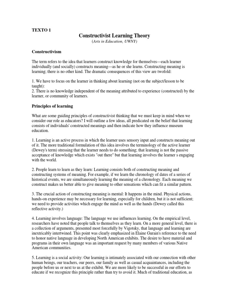 Constructivist Learning Theory Principles | PDF | Constructivism ...