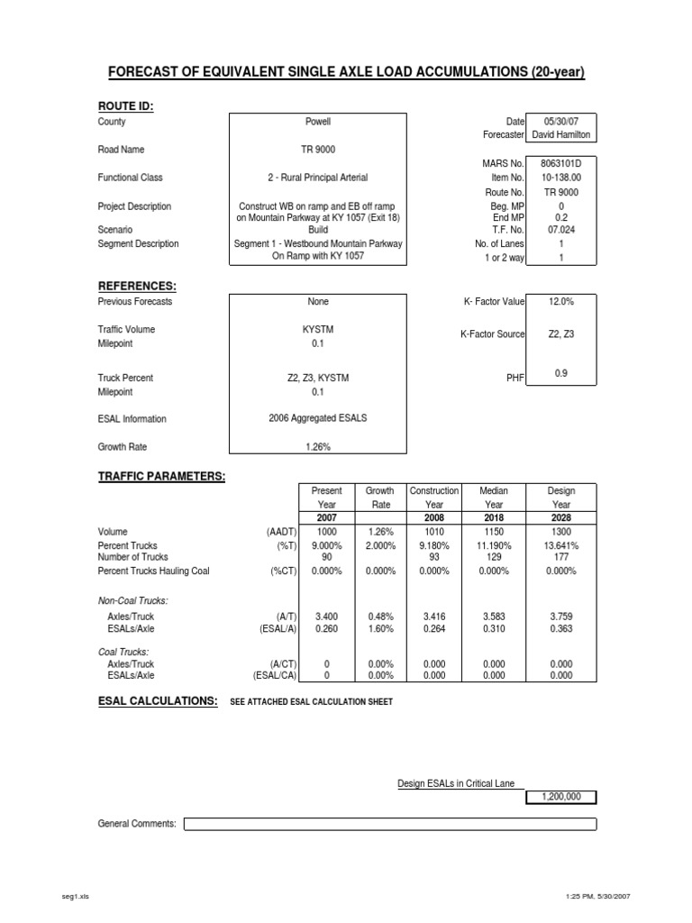 Forecast of Equivalent Single Axle Load Accumulations (20-Year) | PDF ...