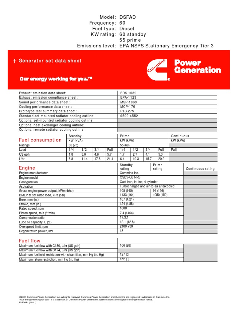 Generator Set Data Sheet | PDF | Radiator | Diesel Engine