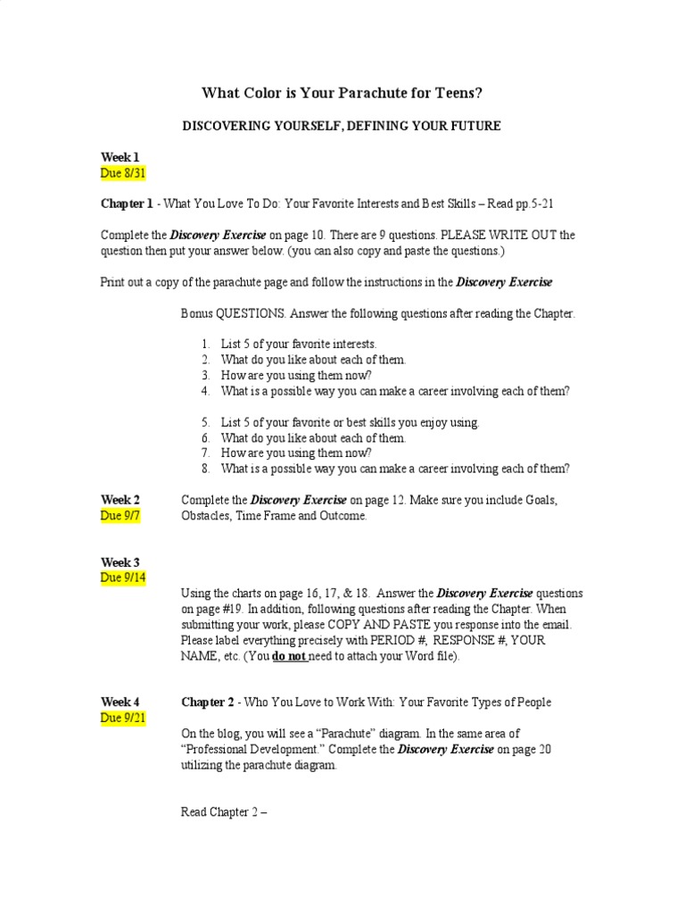 What Color Is Your Parachute For Teens Lesson Plan | PDF | Social ...
