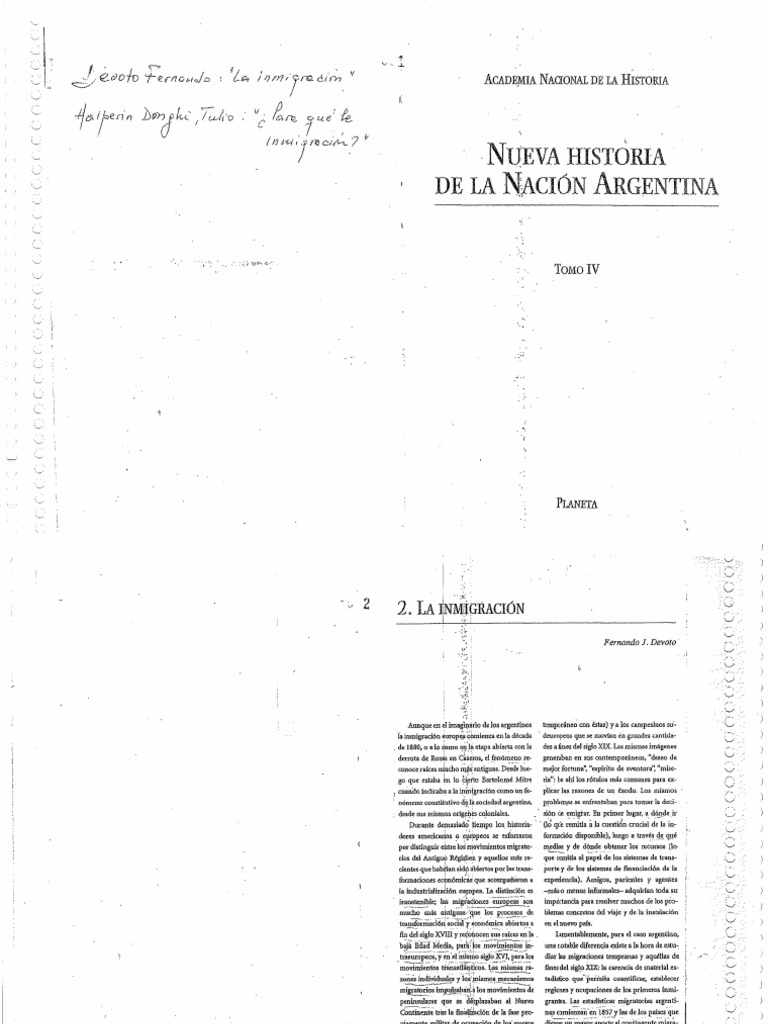 La Inmigración - Fernando Devoto | PDF