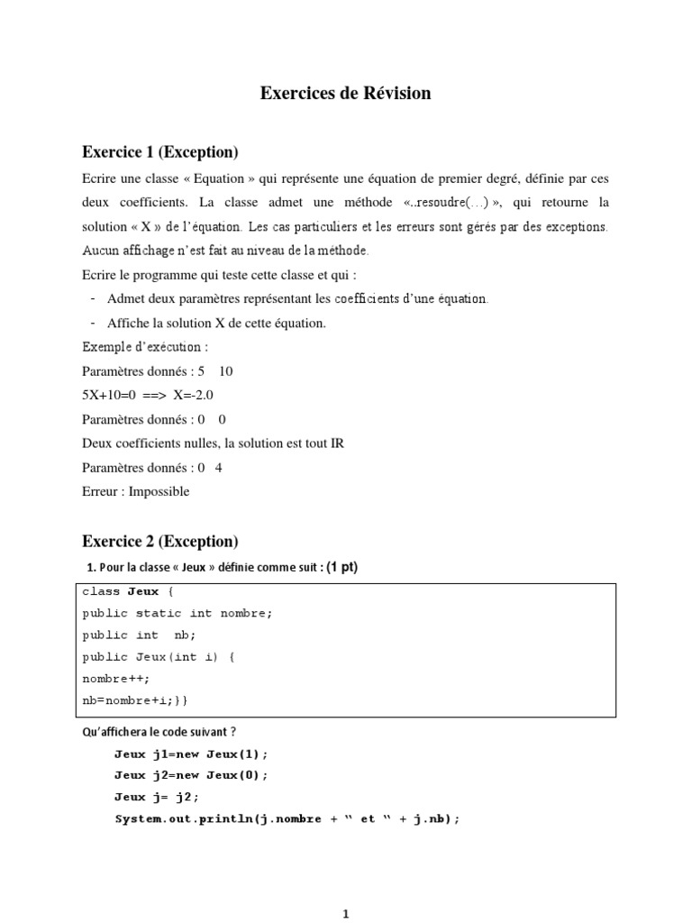 Exercices Java : Exceptions et Polymorphisme | PDF | Interface (Informatique) | Java (Langage de ...