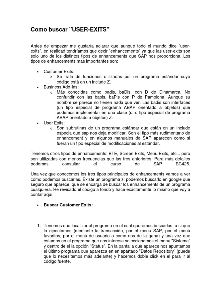 Encontrar BADI's y USER-EXIT PDF | Descargar gratis PDF | Informática ...