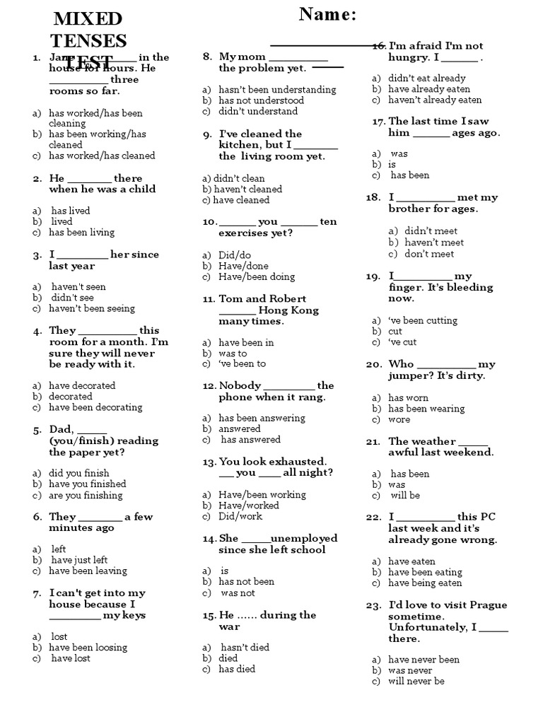 Present Perfect Test | PDF | Grammar