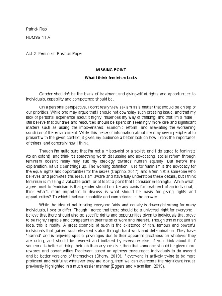Act. 3 Feminism Position Paper | PDF | Sexism | Feminism
