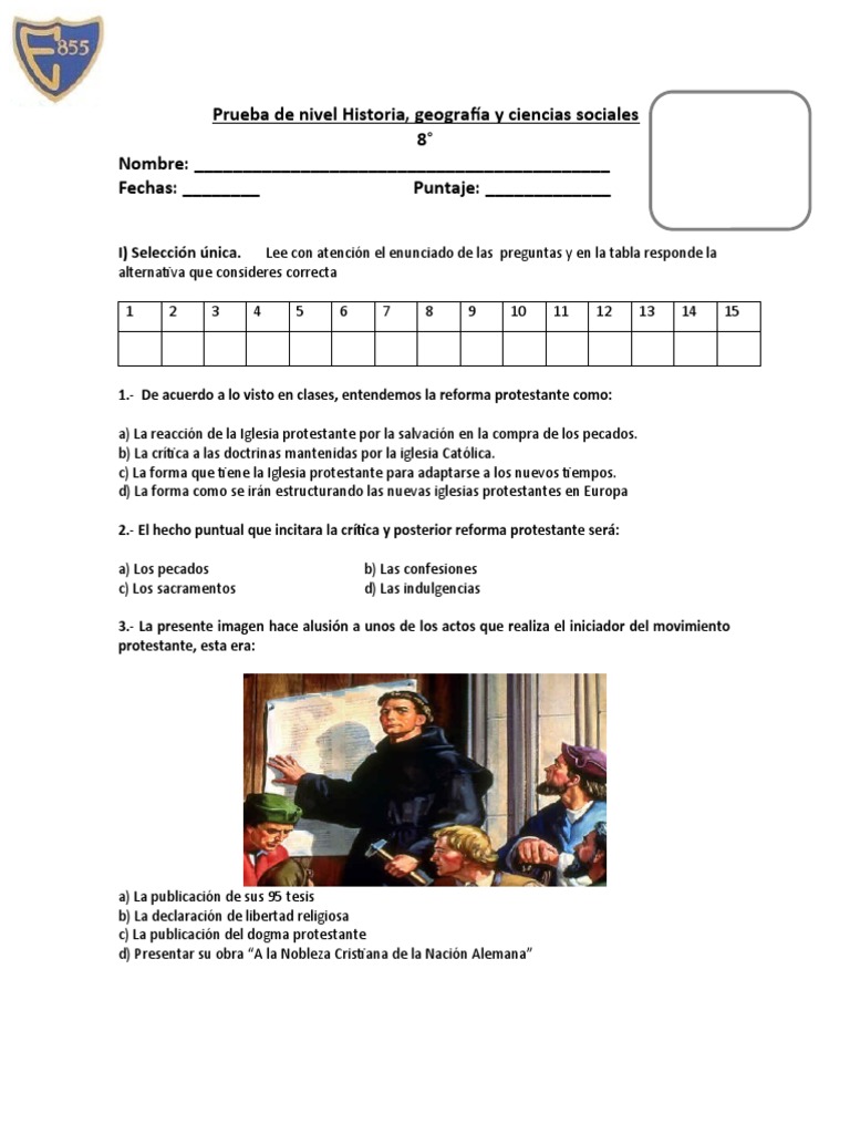 Prueba de Nivel Historia 8vo Año | PDF | protestantismo | Mercantilismo