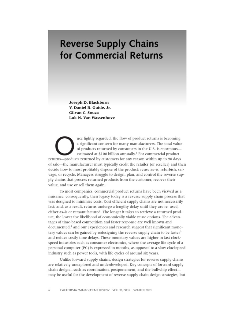 Reverse SC - Returns-CMR | PDF | Supply Chain | Supply Chain Management