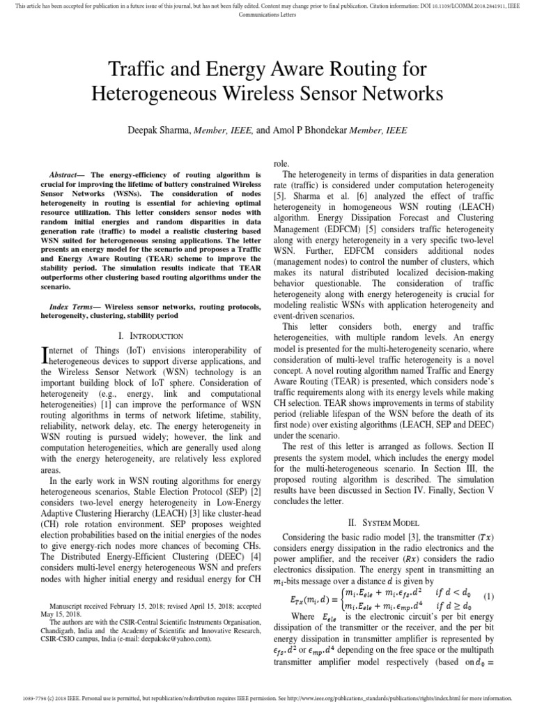 Traffic and Energy Aware Routing For Heterogeneous Wireless Sensor Networks | Download Free PDF ...