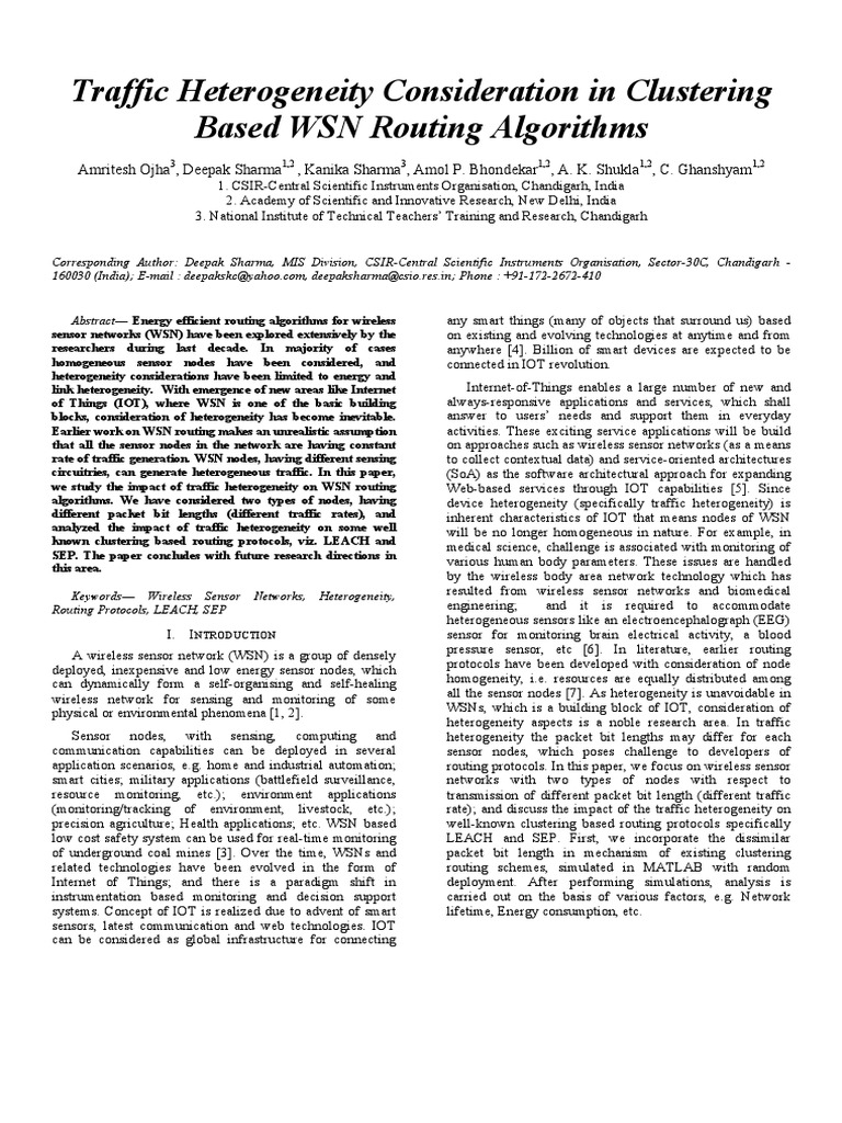 Traffic Heterogeneity Consideration In Clustering Based Wsn Routing Algorithms Pdf Wireless