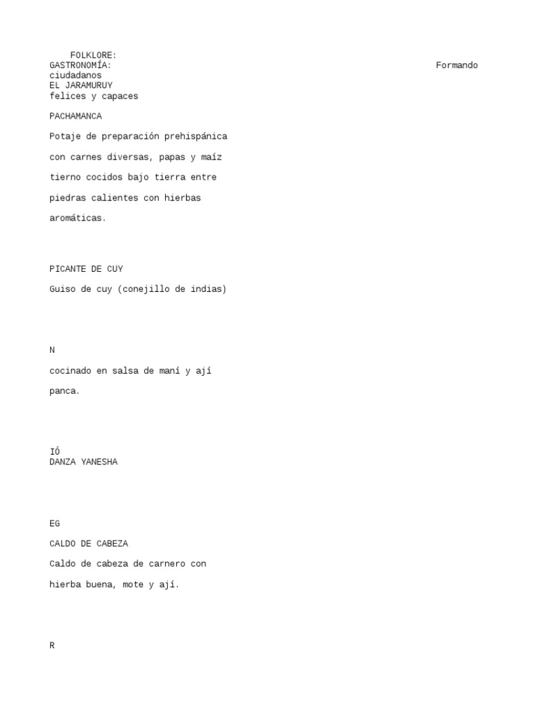 Triptico Region Pasco | PDF | Cocina | Alimentos