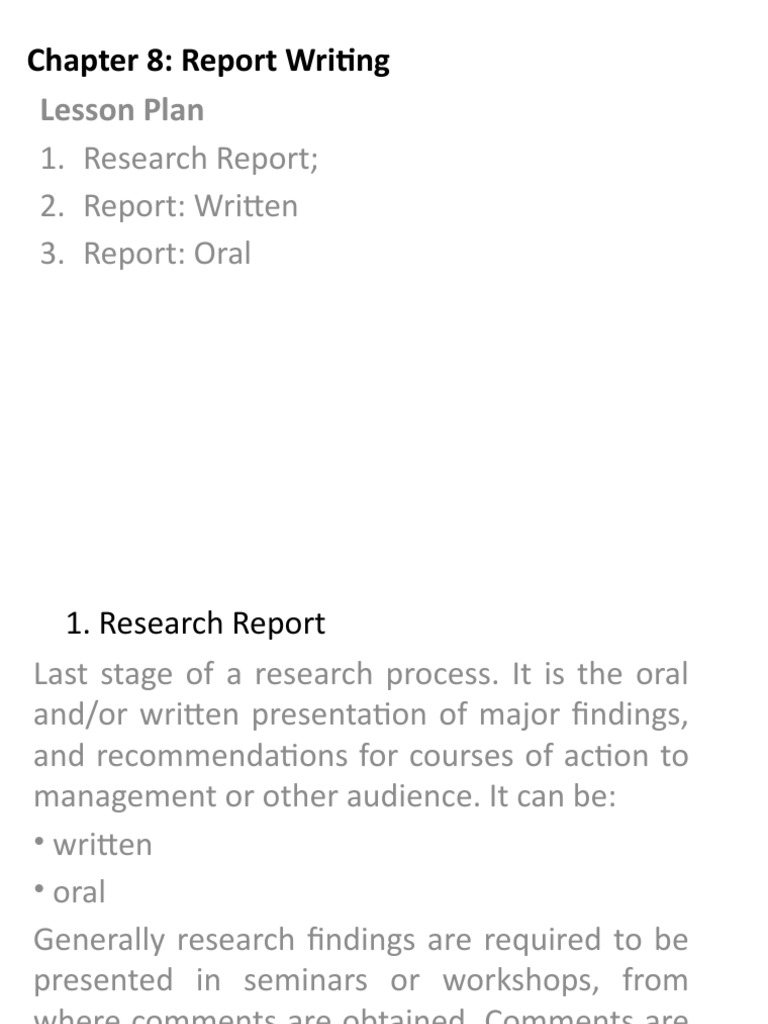 Lesson Plan: Chapter 8: Report Writing | PDF