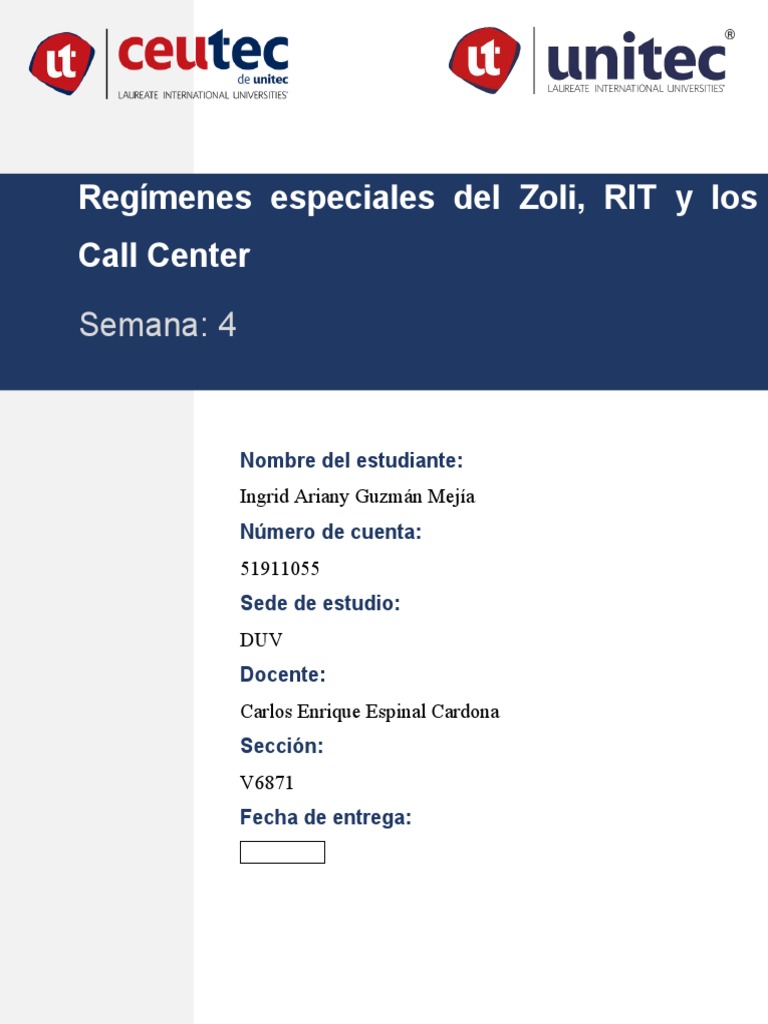 S4-Tarea 4.1 Regímenes Especiales Del Zoli, RIT y Los Call Center | PDF ... S4-Tarea 4.1 Regímenes Especiales Del Zoli, RIT y Los Call Center | PDF ...