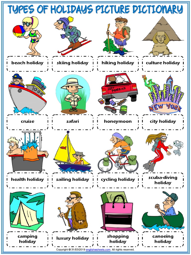 Types of Holidays Vocabulary Esl Picture Dictionary Worksheet For Kids ...