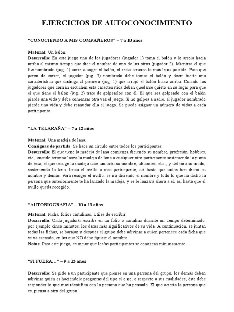 Ejercicios de Autoconocimiento | PDF