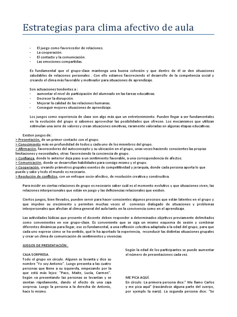Estrategias para Clima Afectivo de Aula | PDF | Salón de clases ...